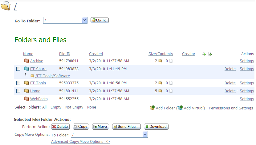 Web Interface - Folders - Overview