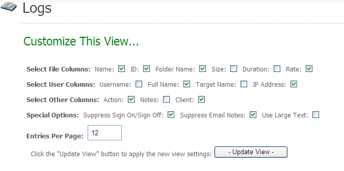 Web Interface - Logs - Overview