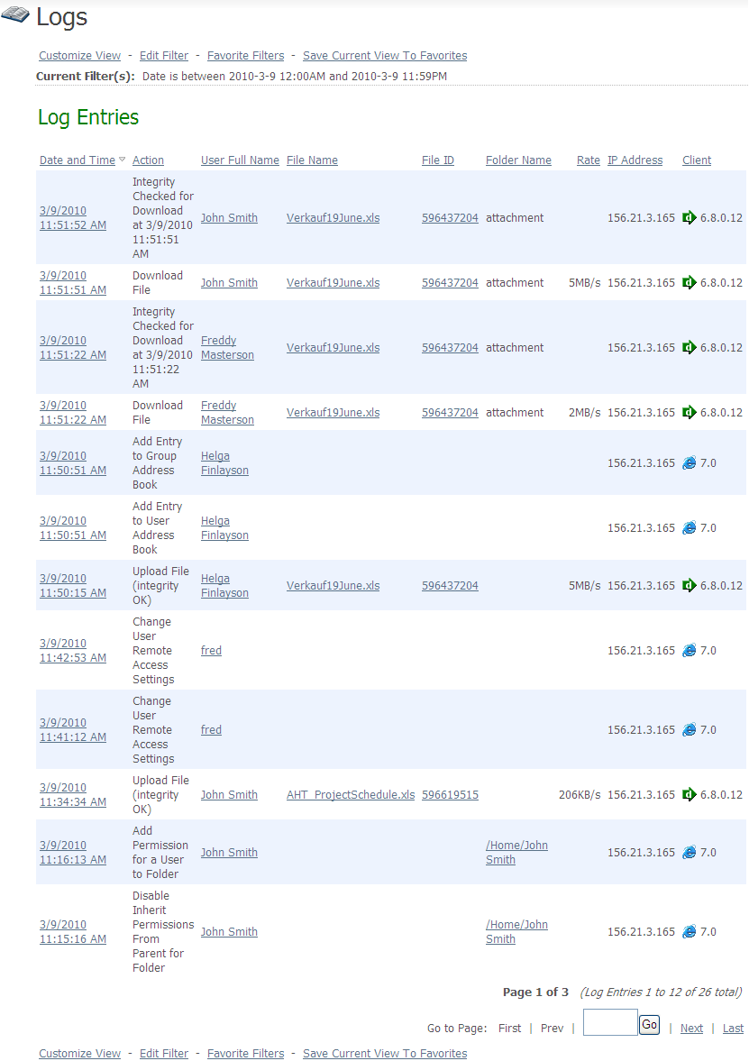 Web Interface - Logs - Overview