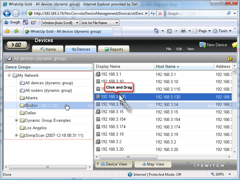 Organizing Devices, Device Groups, and Maps with drag-and-drop