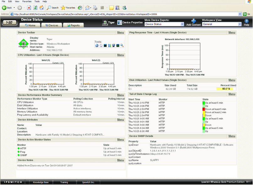 About the Device Status workspace