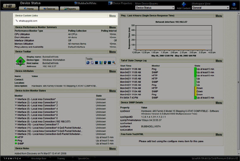 About the Device Status workspace