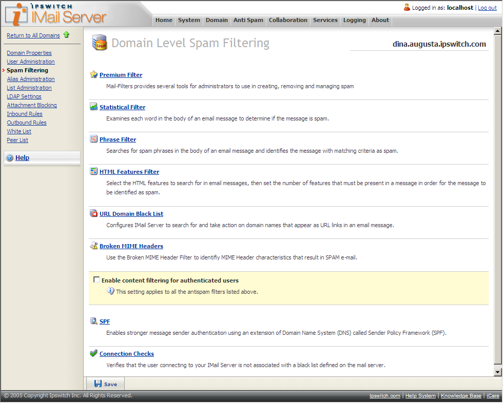 Accessing the Antispam Features